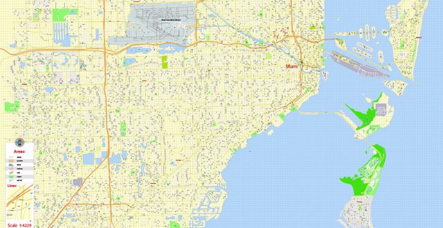Miami Florida US Map Vector Exact High Detailed City Plan editable ...