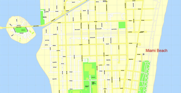 Miami Florida US Map Vector Exact High Detailed City Plan editable ...