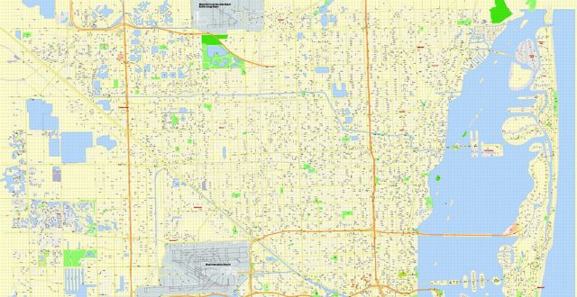 Miami Florida US Map Vector Exact High Detailed City Plan editable ...