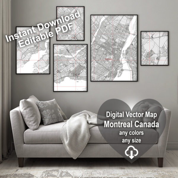 Montreal Quebec Canada PDF Vector Map: City Plan Low Detailed (simple ...