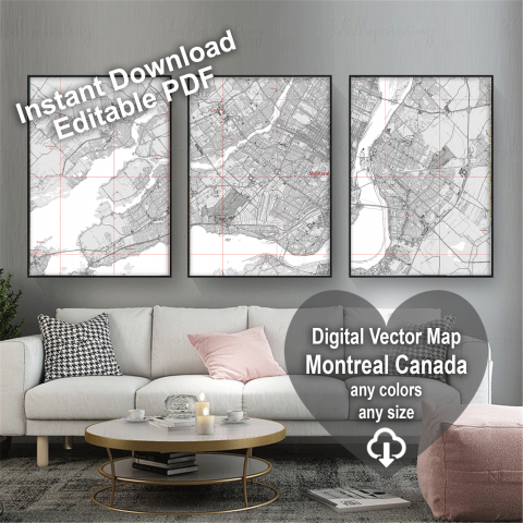 Montreal Quebec Canada Map Vector City Plan Low Detailed (simple white ...