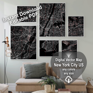 New York City US Map Vector City Plan Low Detailed (simple black ...