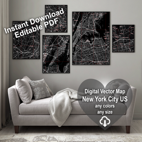 New York City US Map Vector City Plan Low Detailed (simple black ...