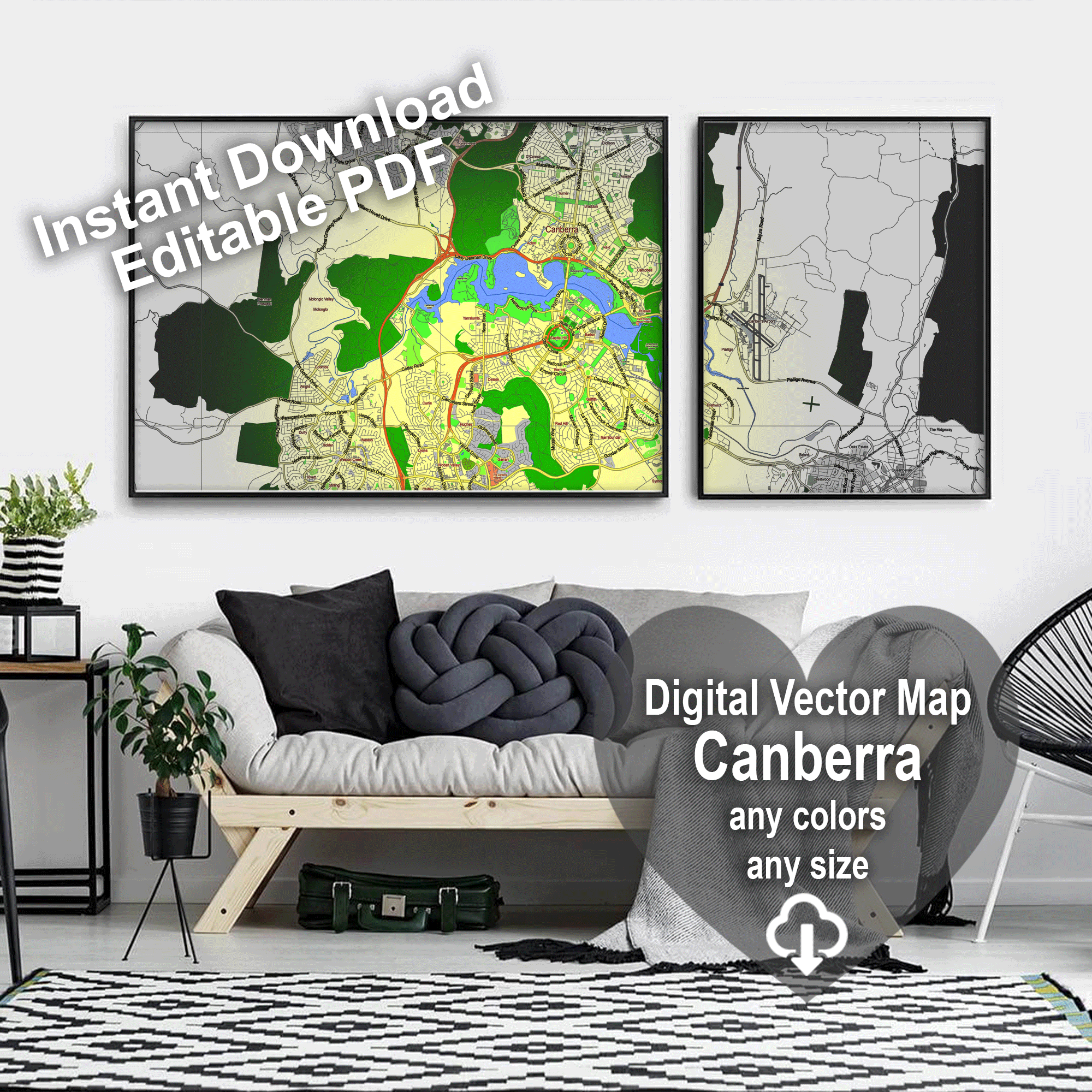 Canberra Australia editable layered PDF Vector Map – Maps in Vector ...