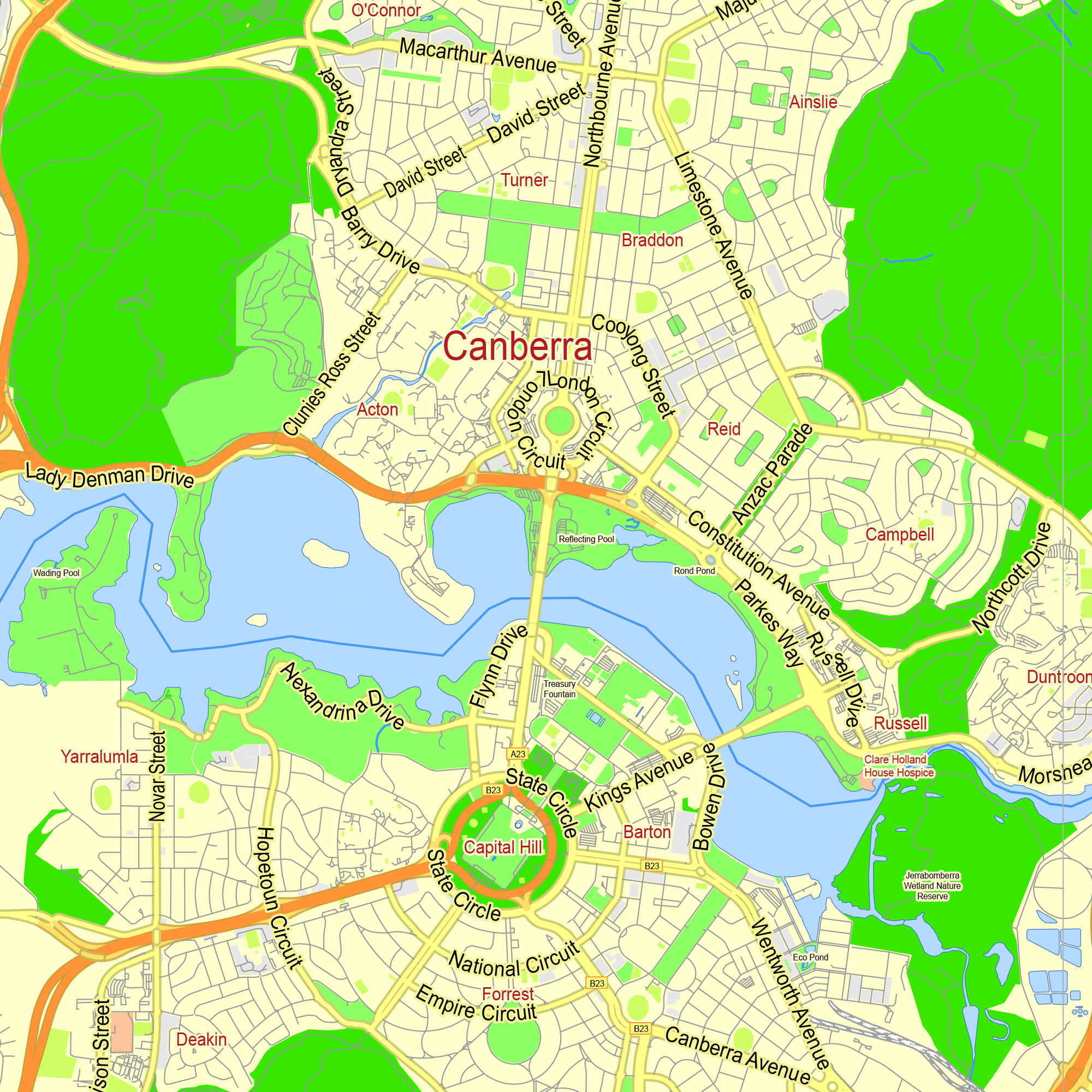 Canberra Australia editable layered PDF Vector Map – Maps in Vector ...