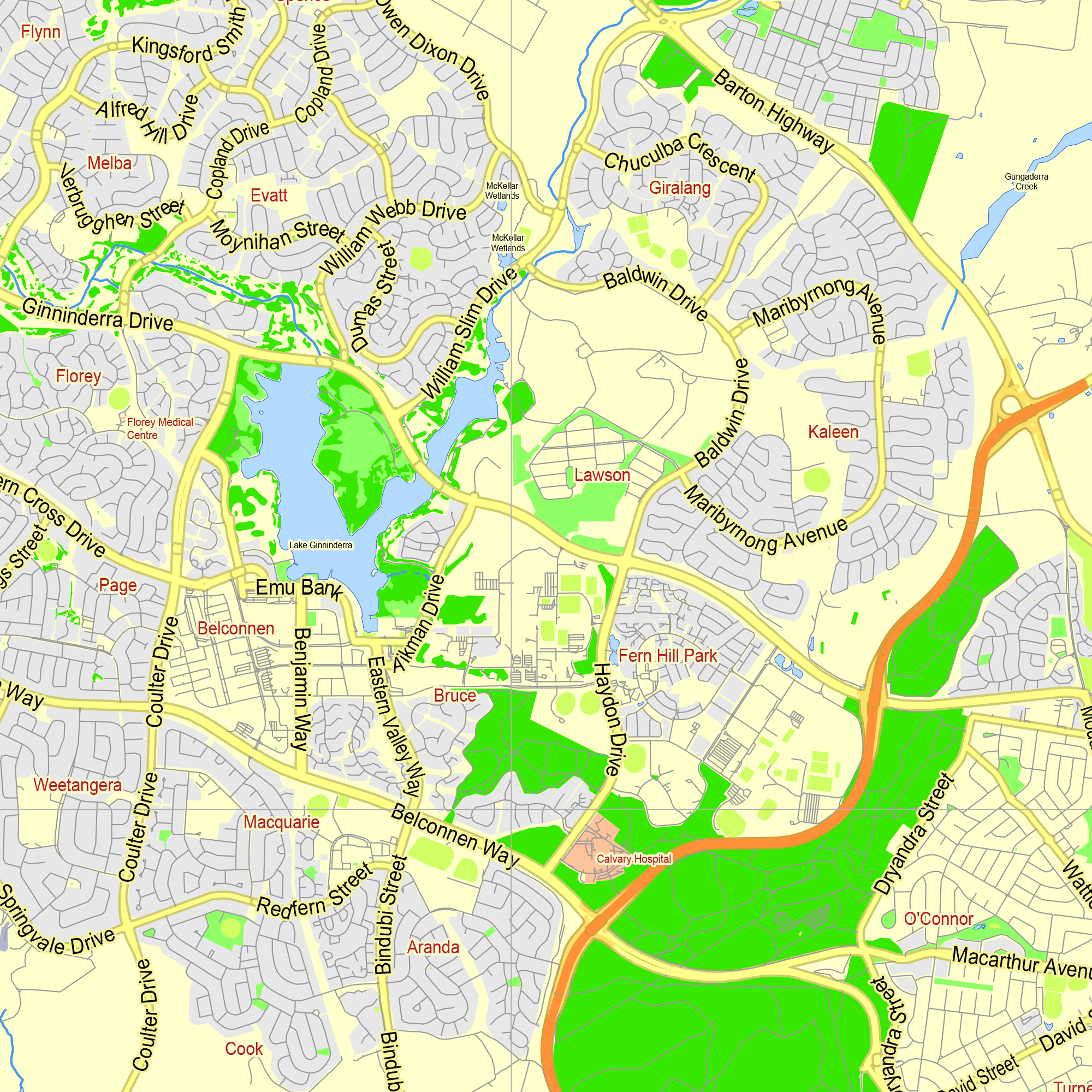 Canberra Australia editable layered PDF Vector Map – Maps in Vector ...