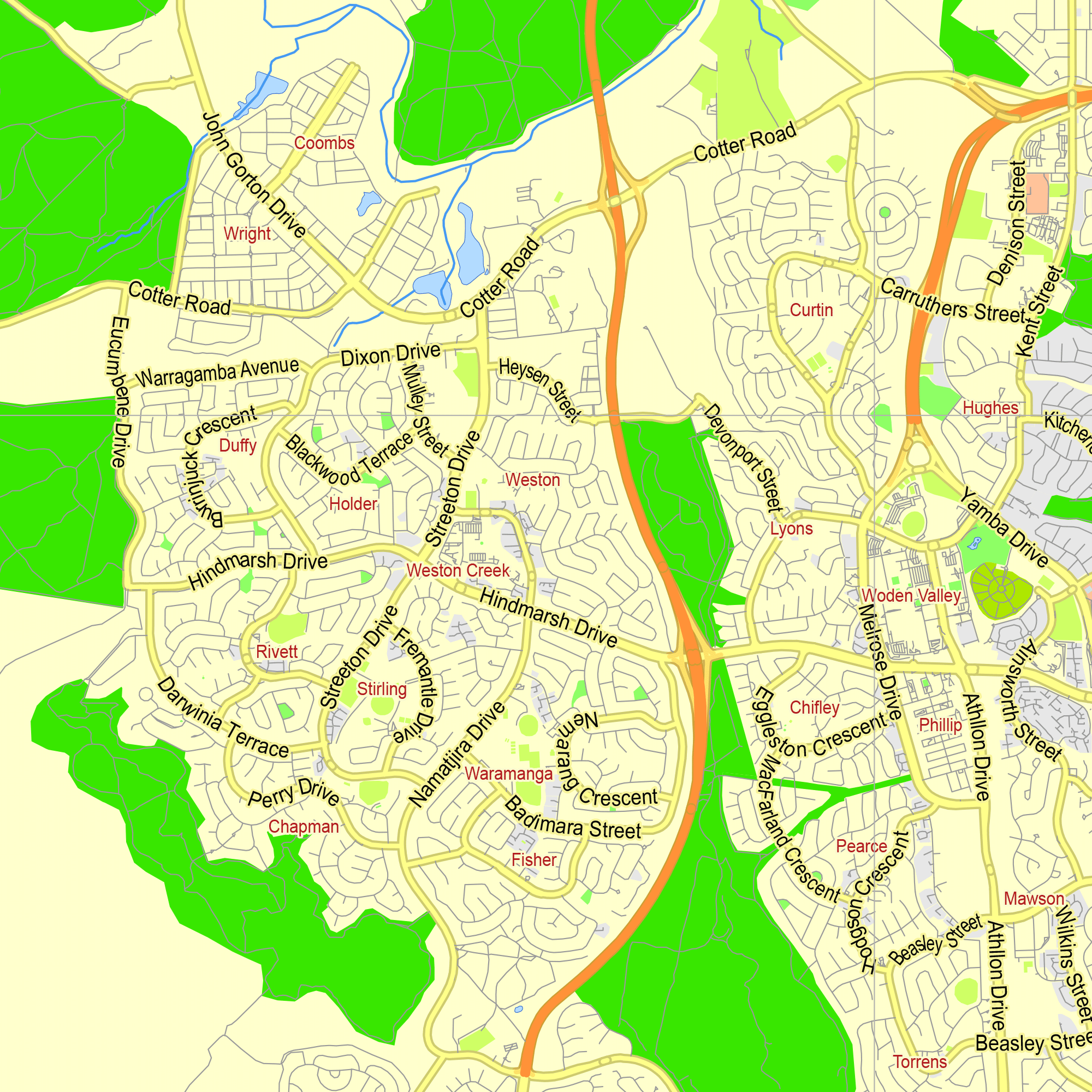 Canberra Australia editable layered PDF Vector Map – Maps in Vector ...