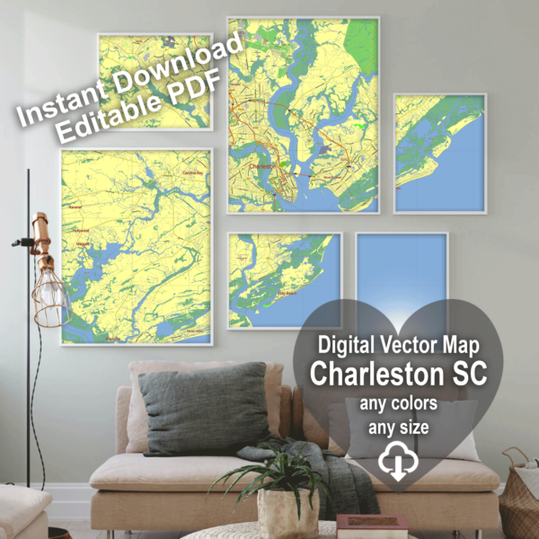 Charleston South Carolina US editable layered PDF Vector Map – Maps in ...