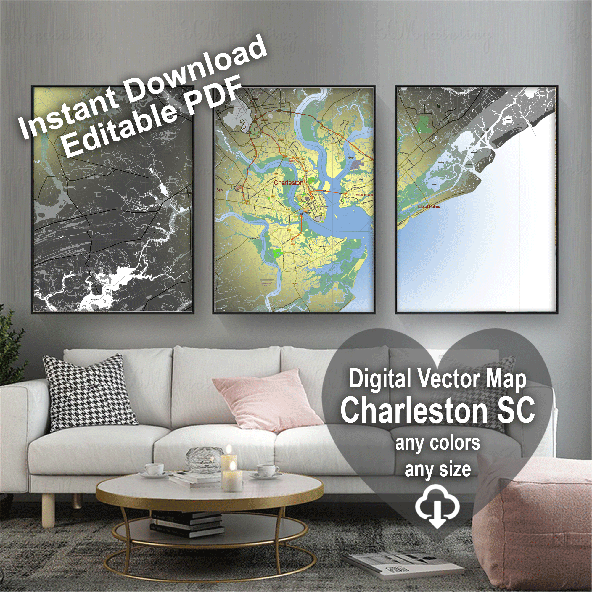 Charleston South Carolina US editable layered PDF Vector Map – Maps in ...