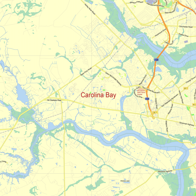 Charleston South Carolina US editable layered PDF Vector Map – Maps in ...