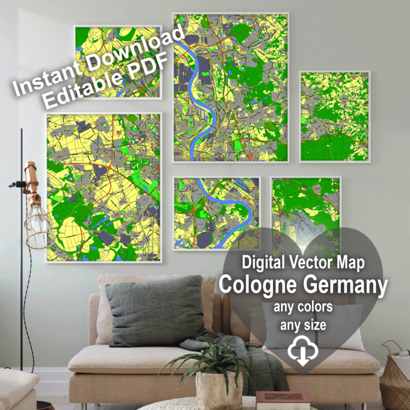 Cologne Germany editable layered PDF Vector Map – Maps in Vector ...