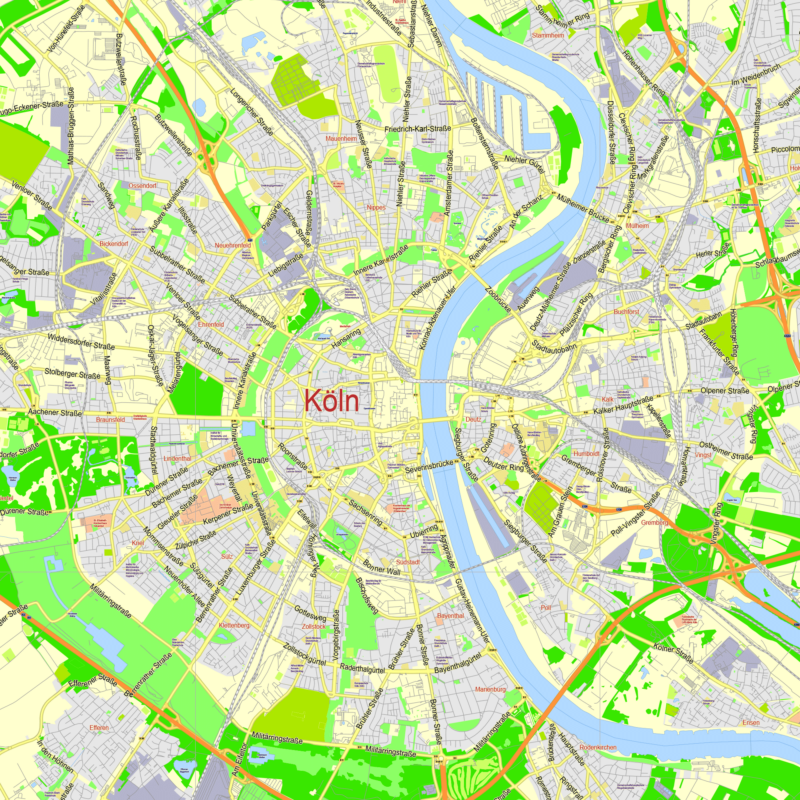 Cologne Germany editable layered PDF Vector Map – Maps in Vector ...
