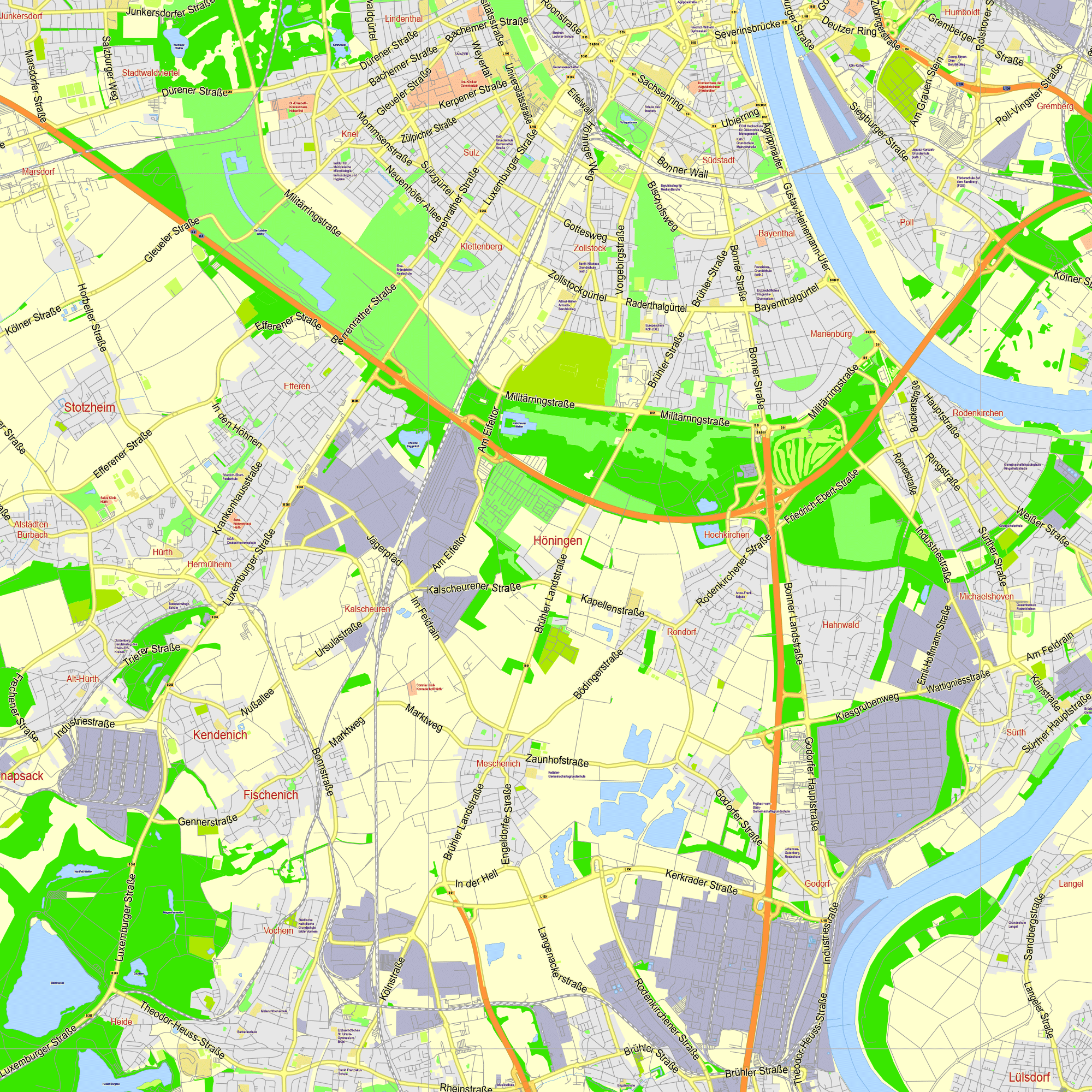 Cologne Germany editable layered PDF Vector Map – Maps in Vector ...