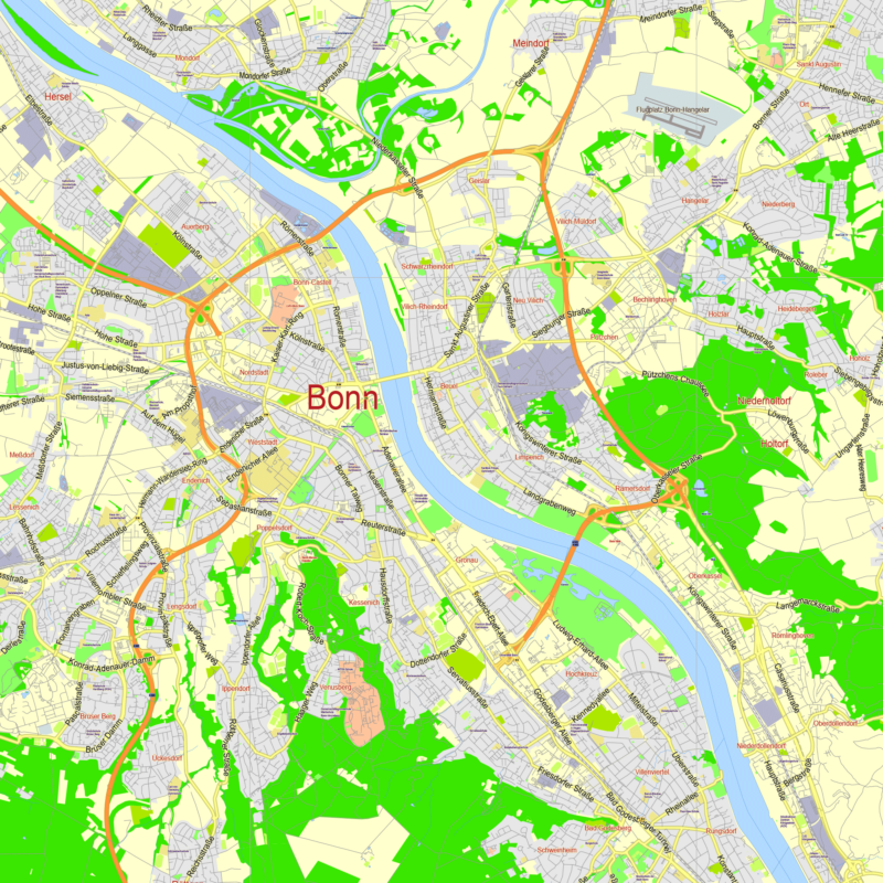 Cologne Germany editable layered PDF Vector Map – Maps in Vector ...