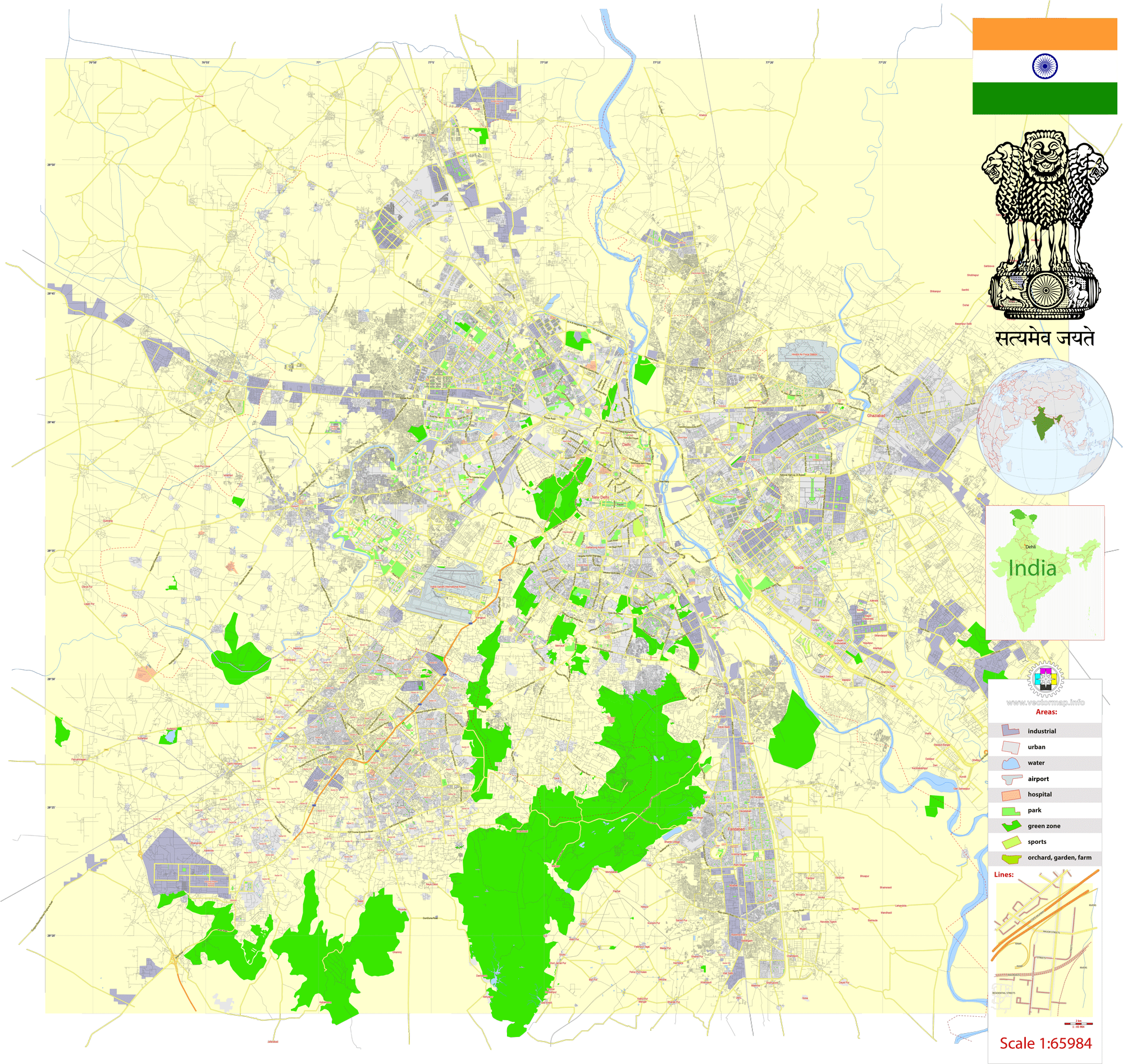 Delhi India editable layered PDF Vector Map https://vectormap.net/map ...