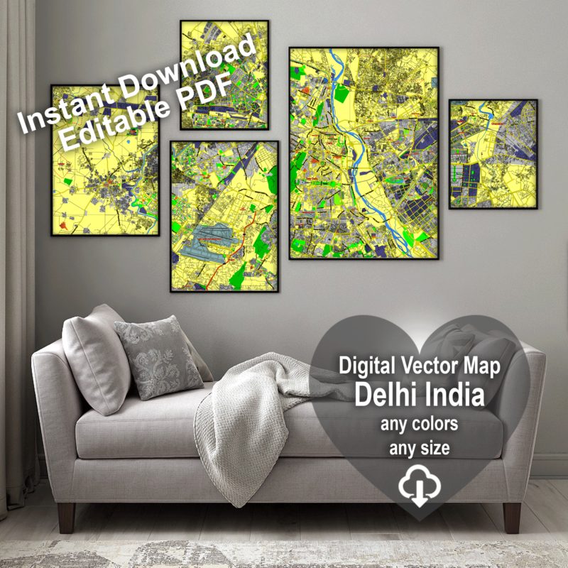Delhi India editable layered PDF Vector Map