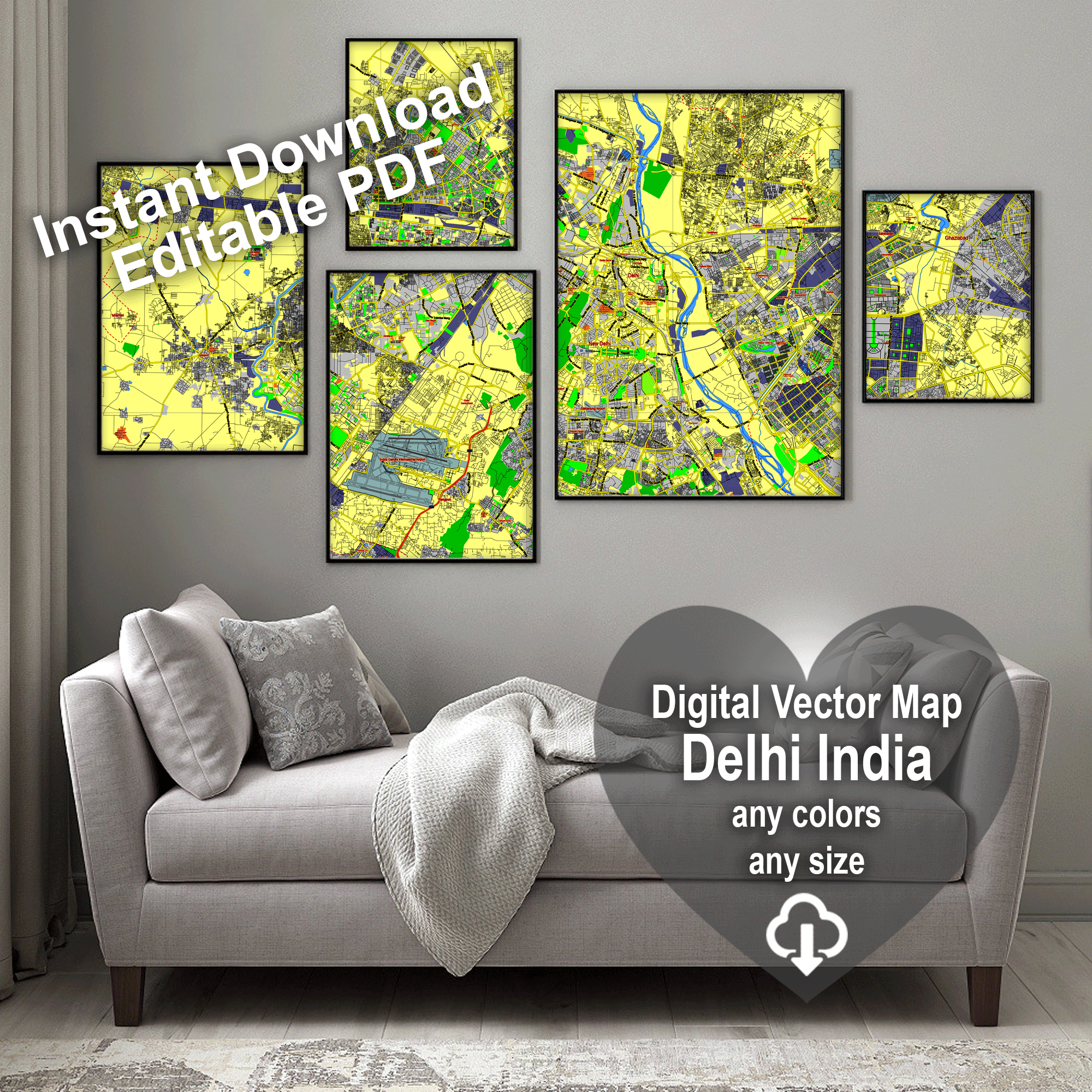 Delhi India editable layered PDF Vector Map