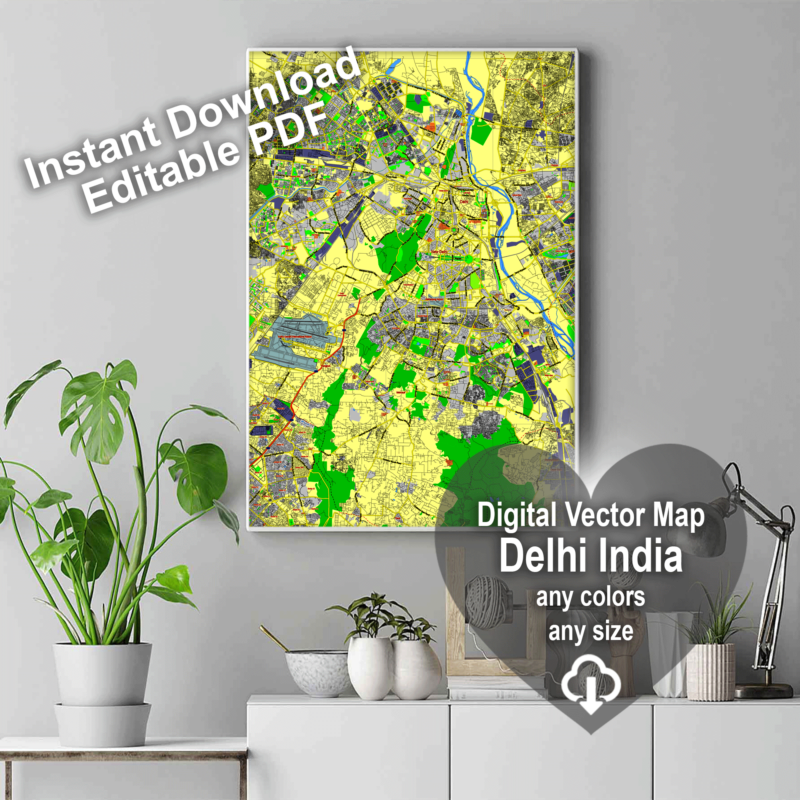 Delhi India editable layered PDF Vector Map – Maps in Vector: Detailed ...