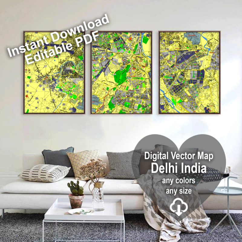 Delhi India editable layered PDF Vector Map