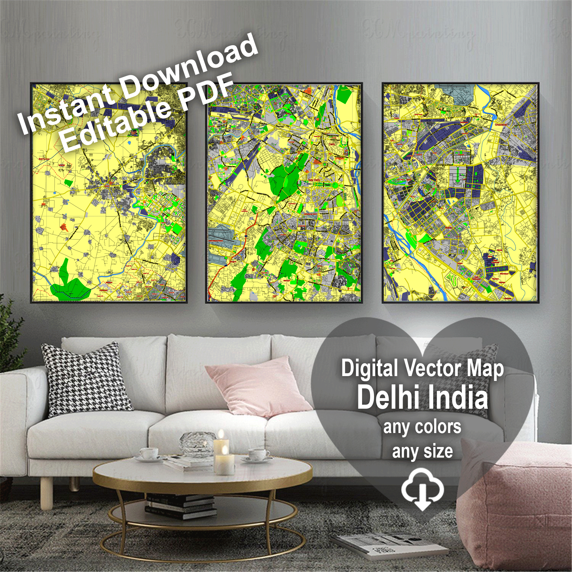 Delhi India editable layered PDF Vector Map