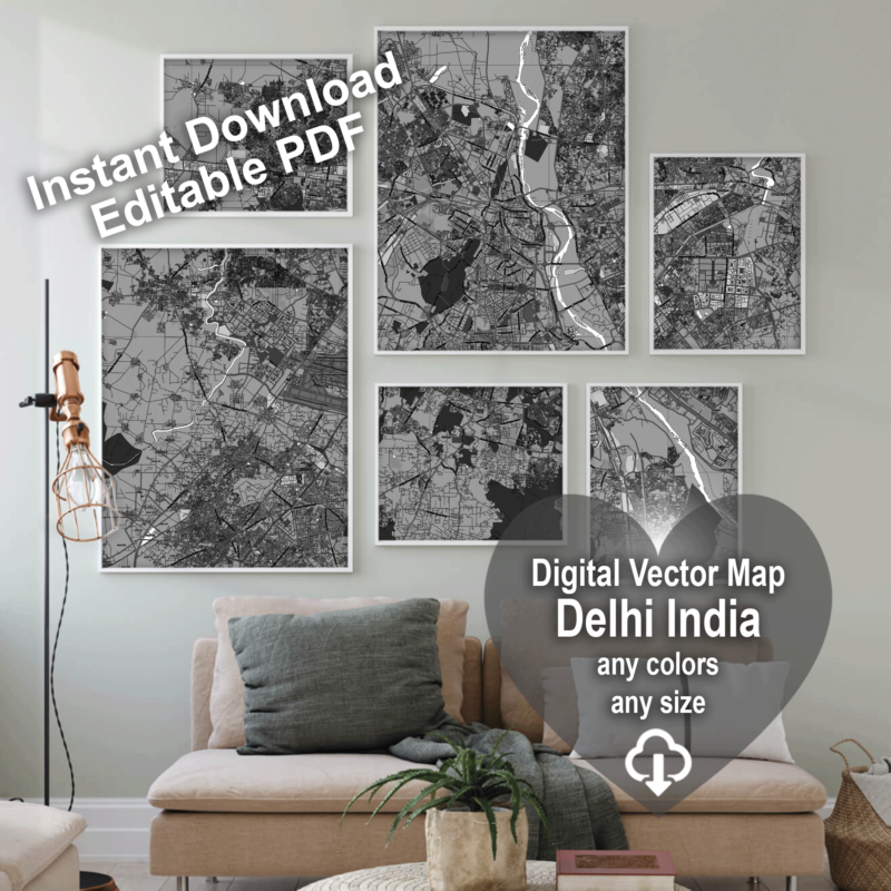 Delhi India editable layered PDF Vector Map – Maps in Vector: Detailed ...
