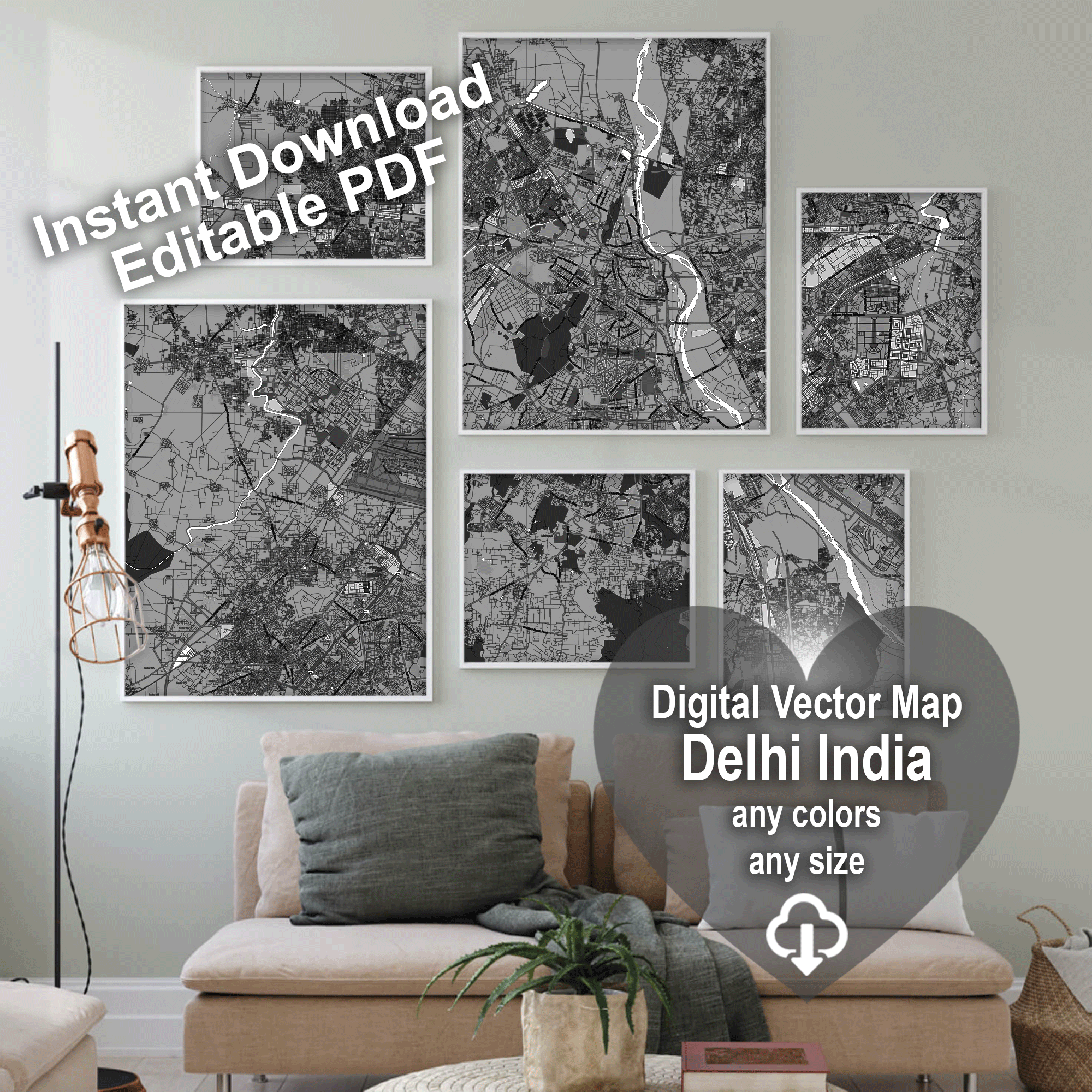 Delhi India editable layered PDF Vector Map