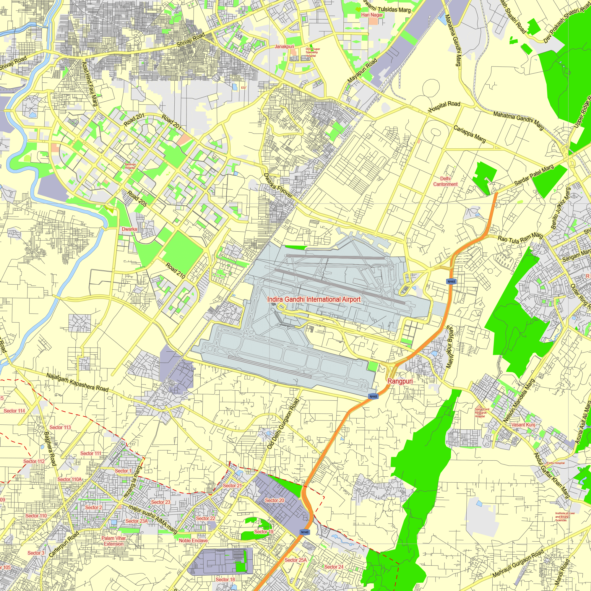 Delhi India editable layered PDF Vector Map