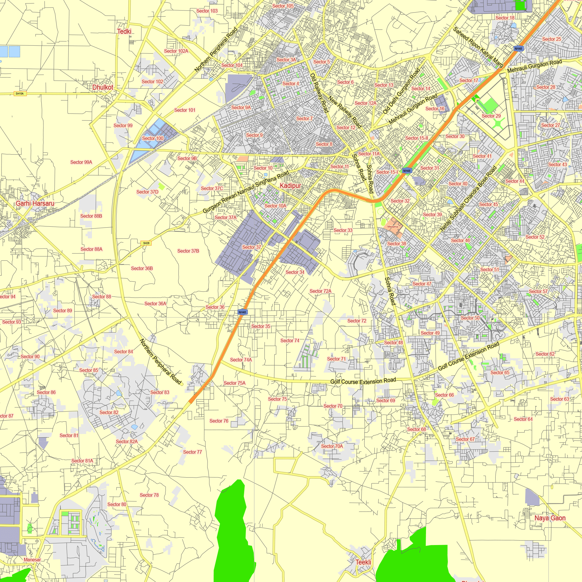 Delhi India editable layered PDF Vector Map