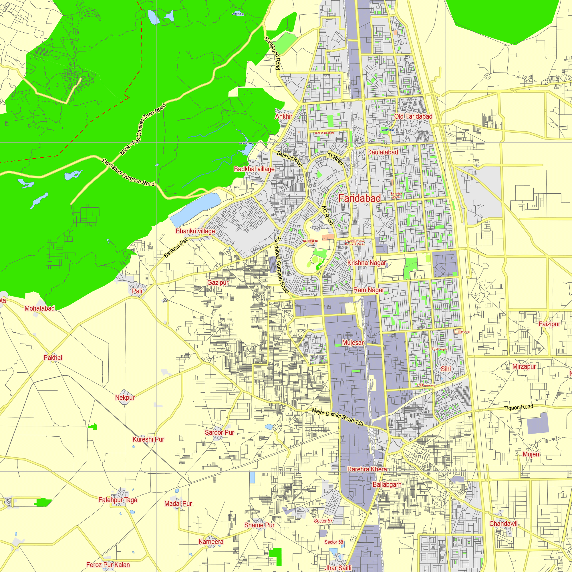 Delhi India editable layered PDF Vector Map