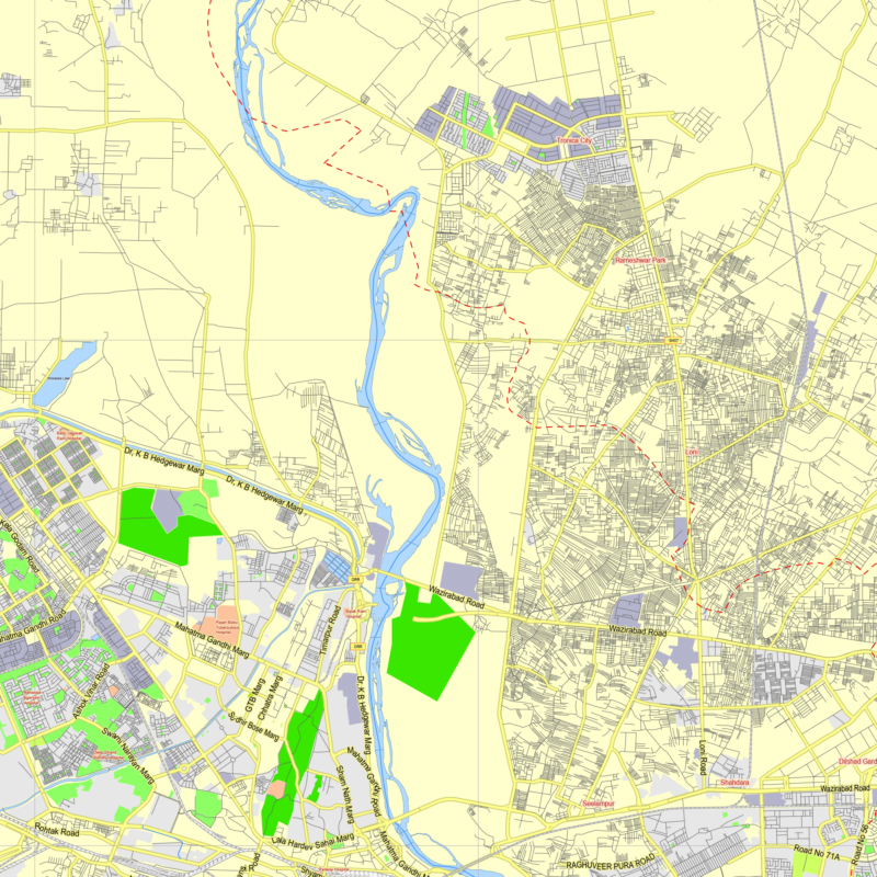 Delhi India editable layered PDF Vector Map