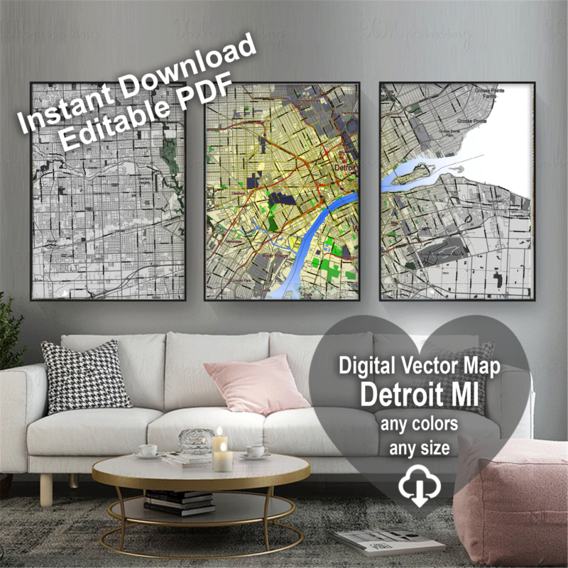 Detroit Michigan US editable layered PDF Vector Map – Maps in Vector ...