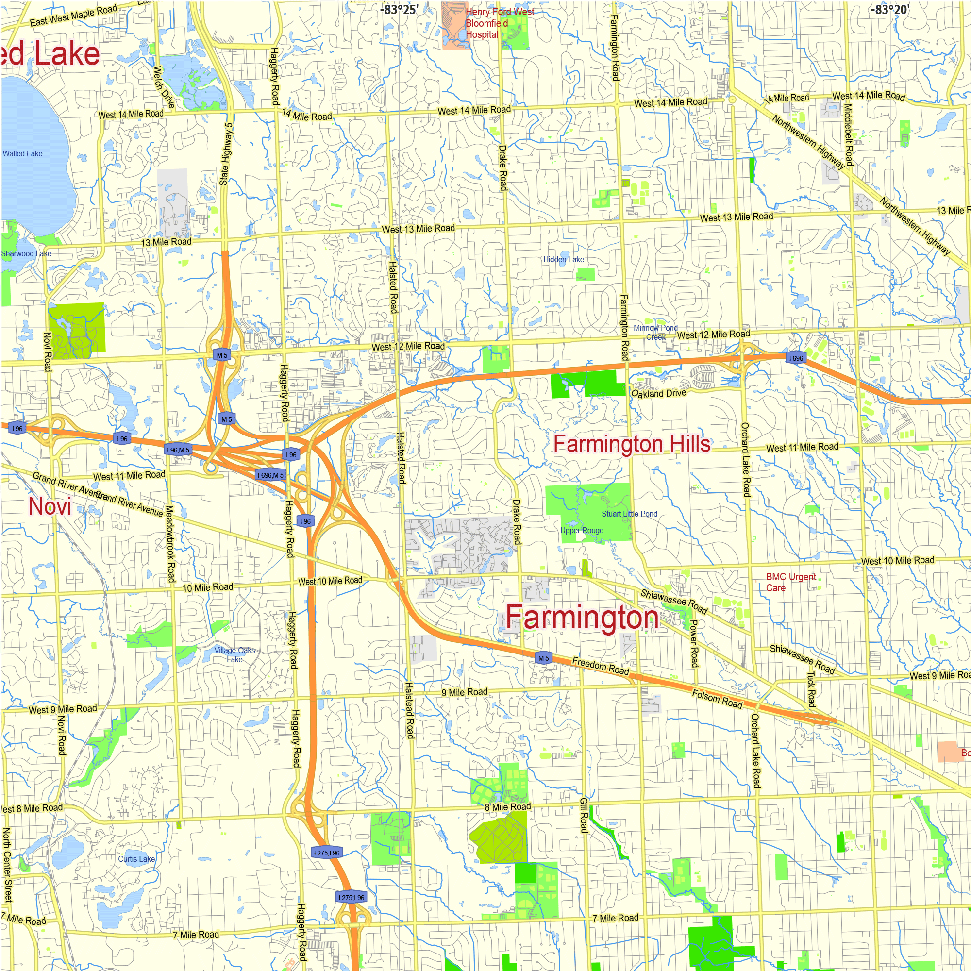 Detroit Michigan US editable layered PDF Vector Map – Maps in Vector ...