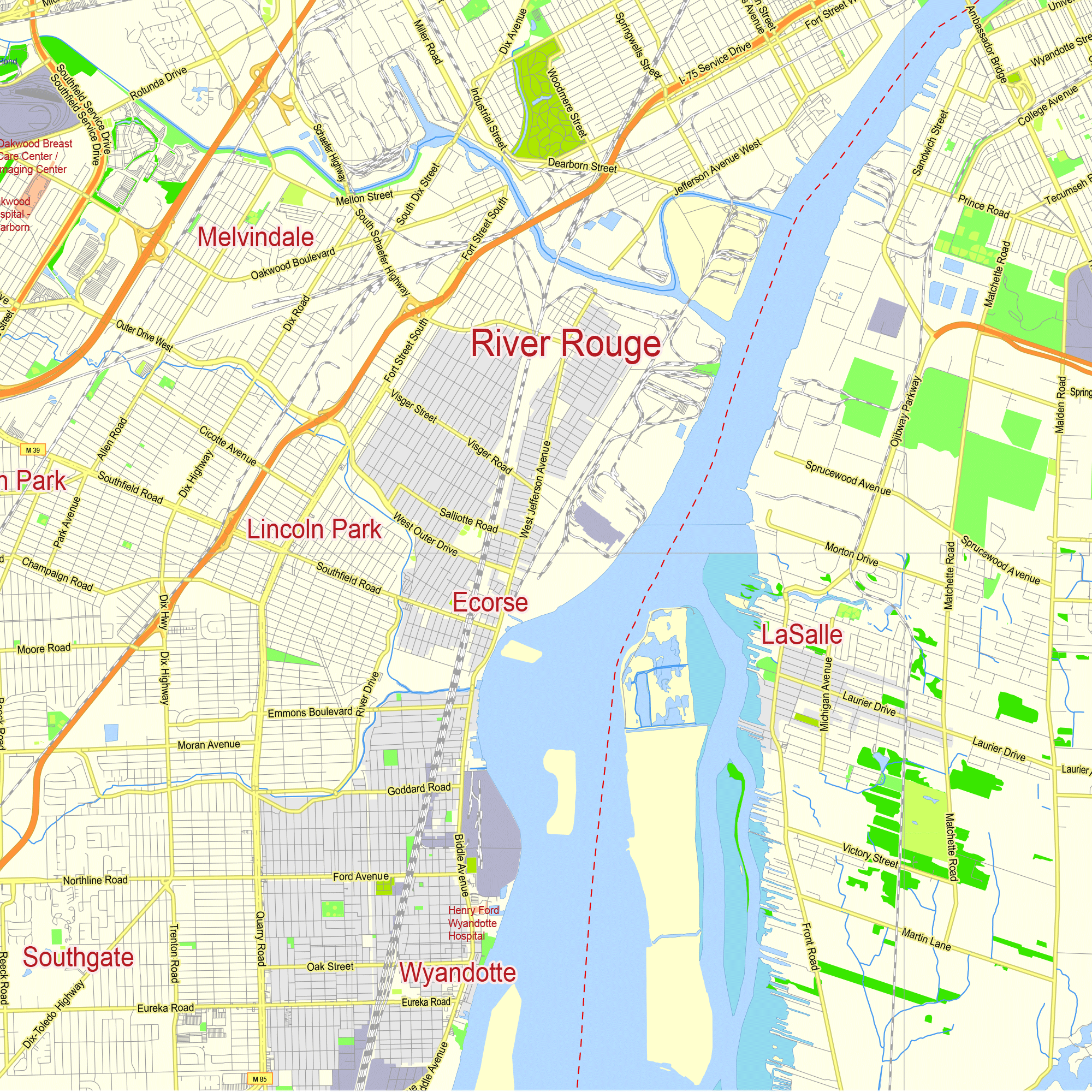 Detroit Michigan US editable layered PDF Vector Map – Maps in Vector ...