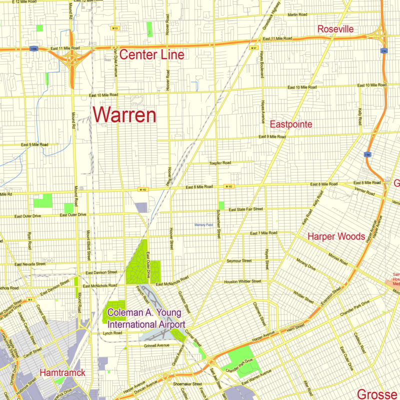 Detroit Michigan US editable layered PDF Vector Map – Maps in Vector ...