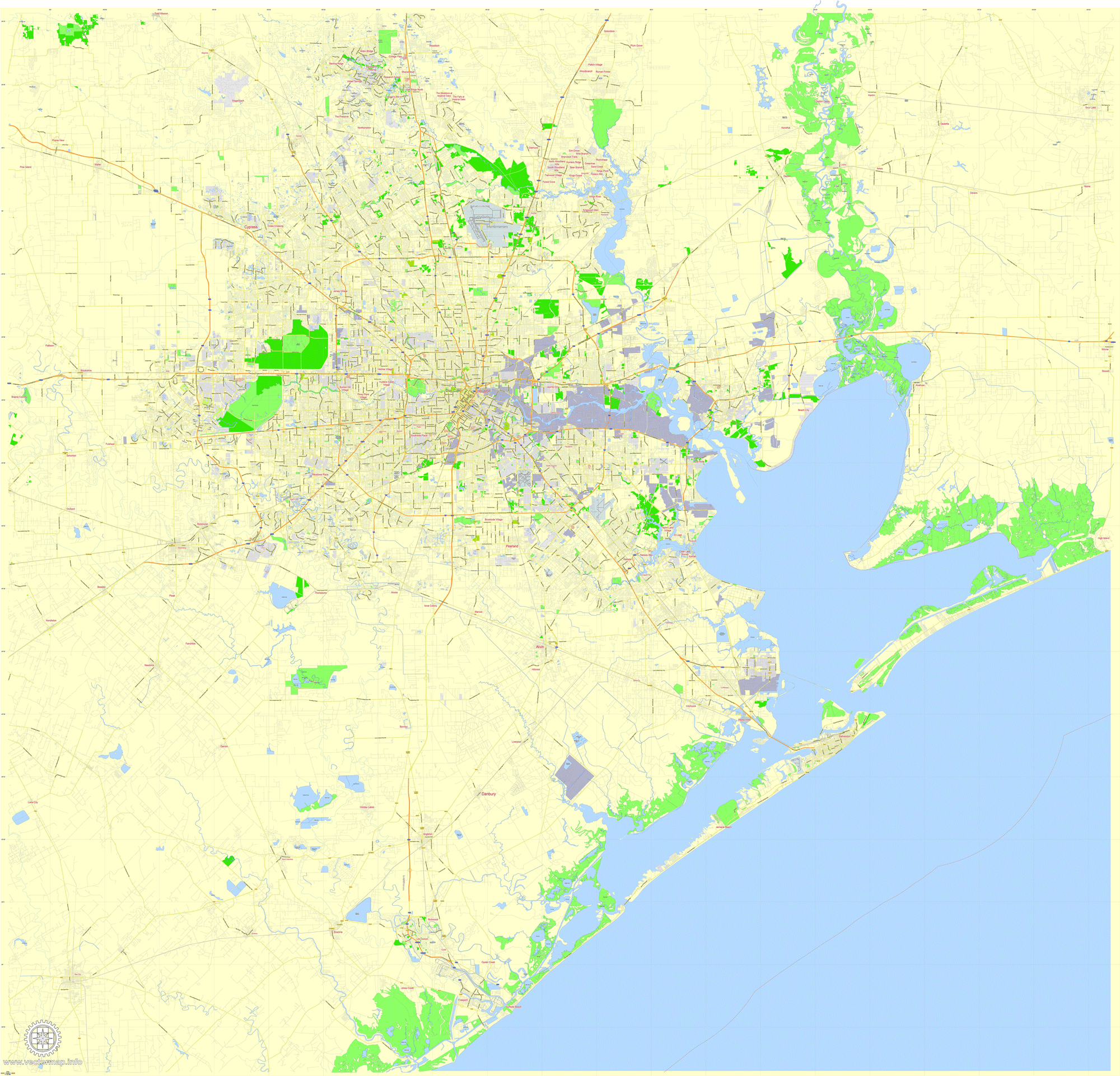 Houston Texas US editable layered PDF Vector Map https://vectormap.net ...