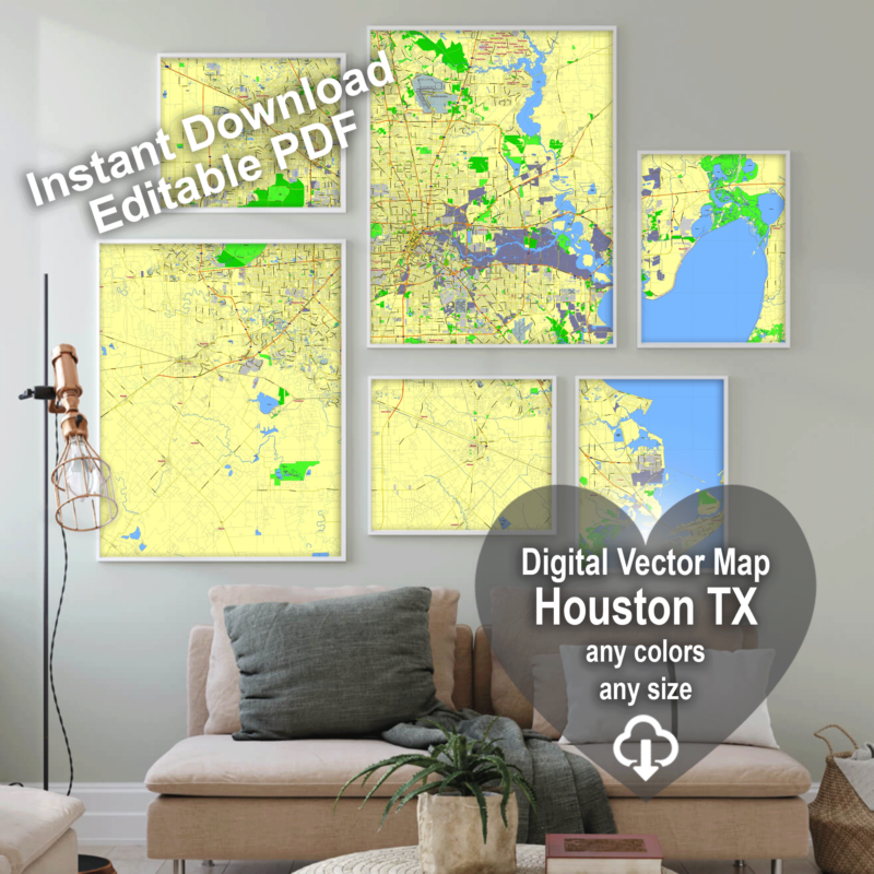 Houston Texas US editable layered PDF Vector Map – Maps in Vector ...