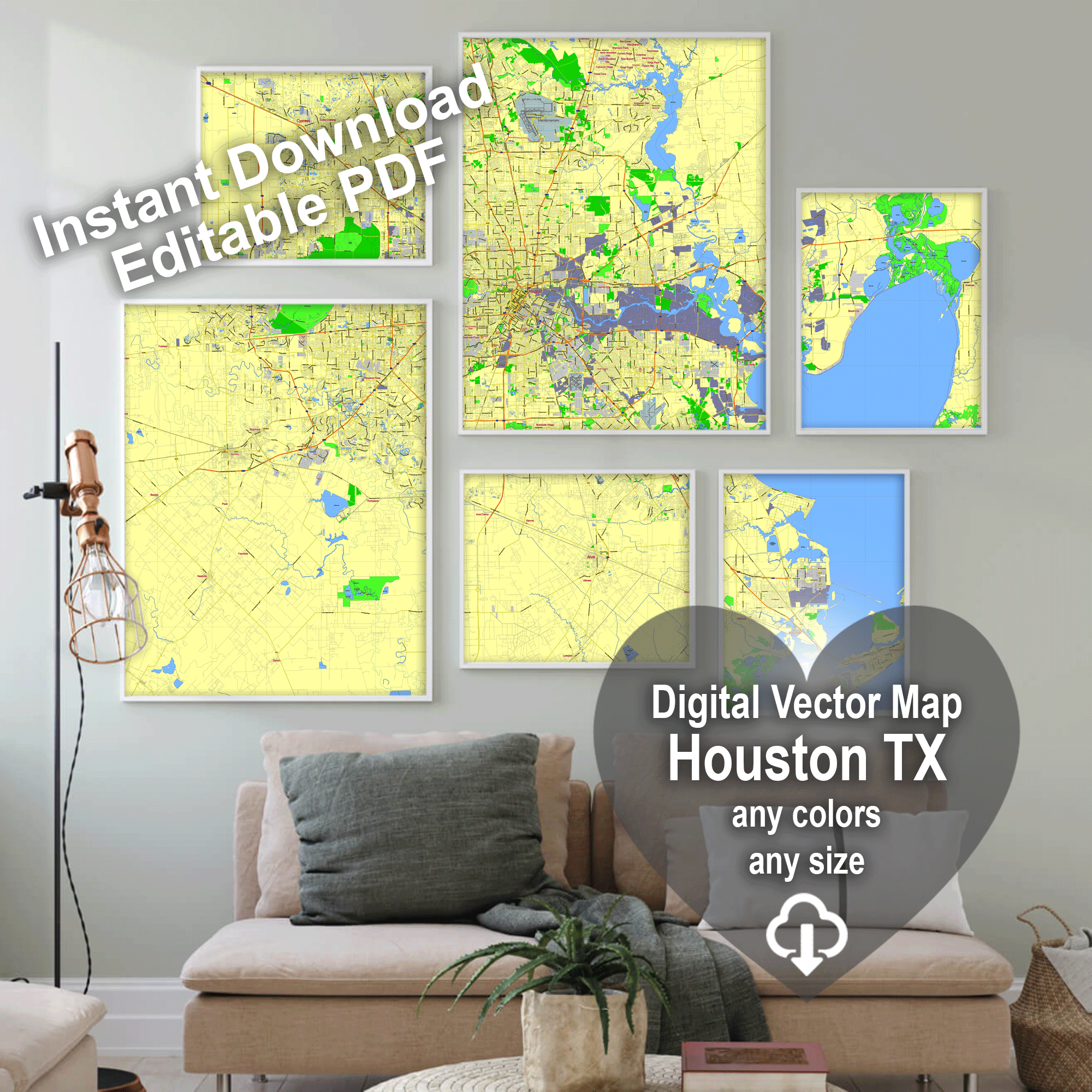 Houston Texas US editable layered PDF Vector Map