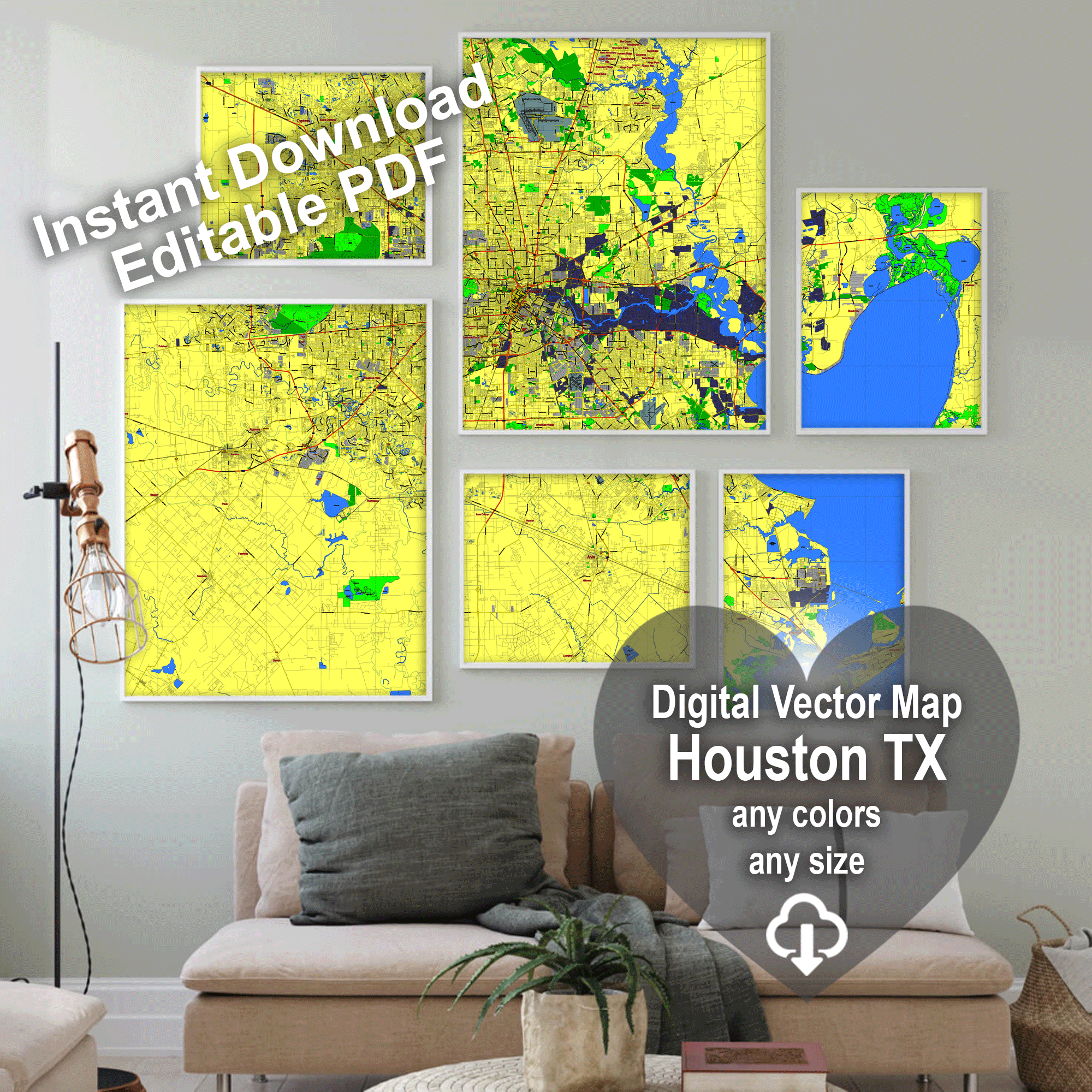 Houston Texas US editable layered PDF Vector Map – Maps in Vector ...