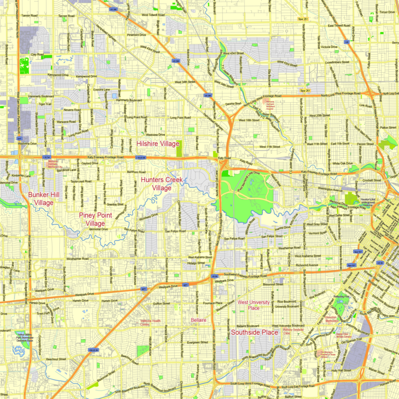 Houston Texas US editable layered PDF Vector Map – Maps in Vector ...