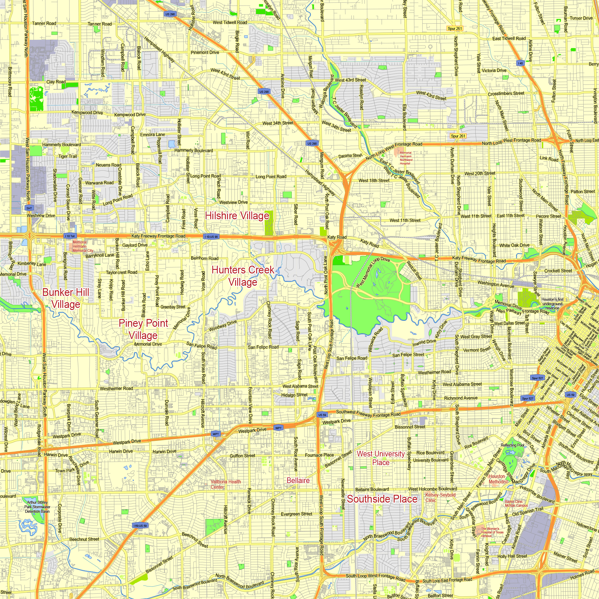 Houston Texas US editable layered PDF Vector Map – Maps in Vector ...