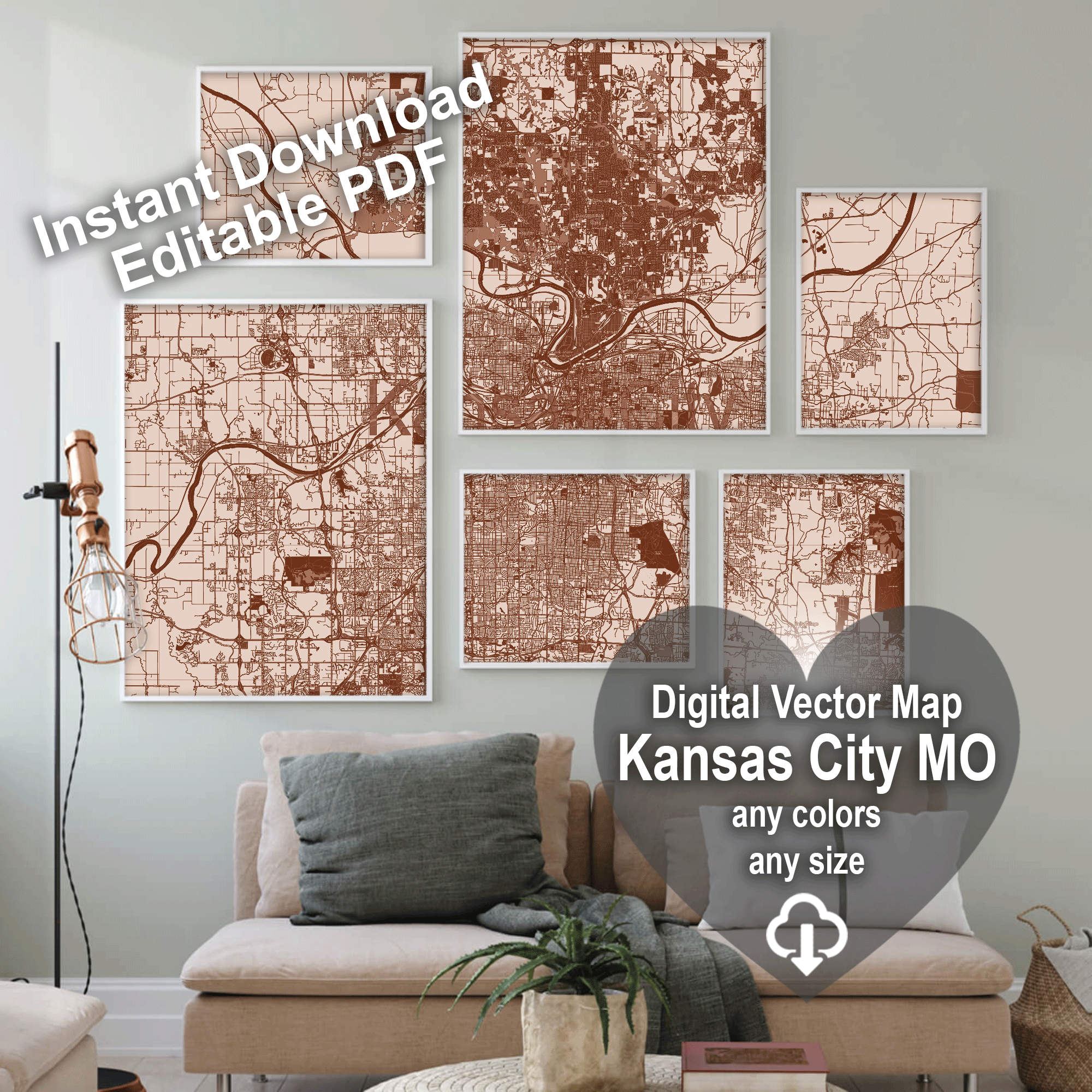 Kansas City Missouri US editable layered PDF Vector Map Version 2 ...