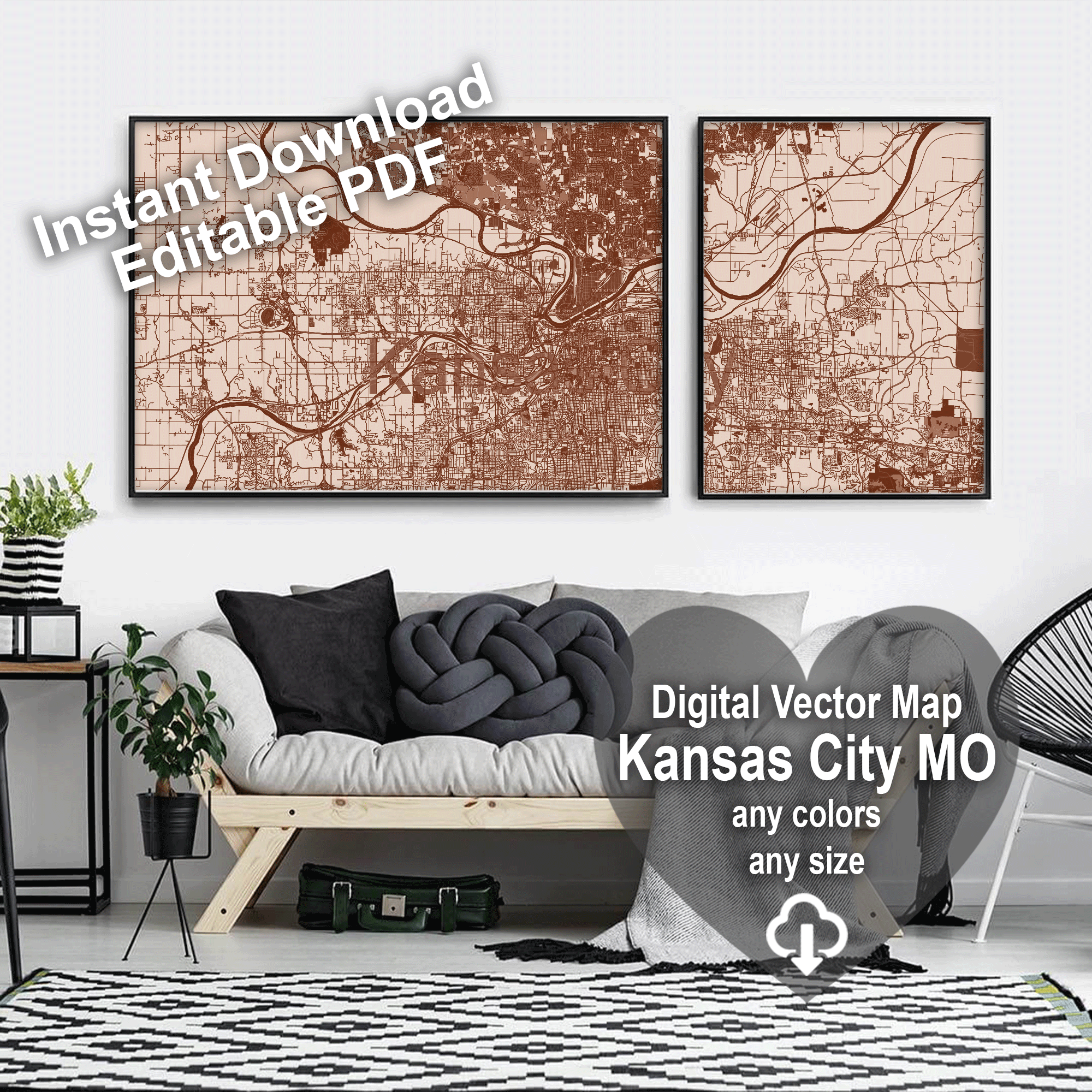 Kansas City Missouri US editable layered PDF Vector Map Version 2 ...