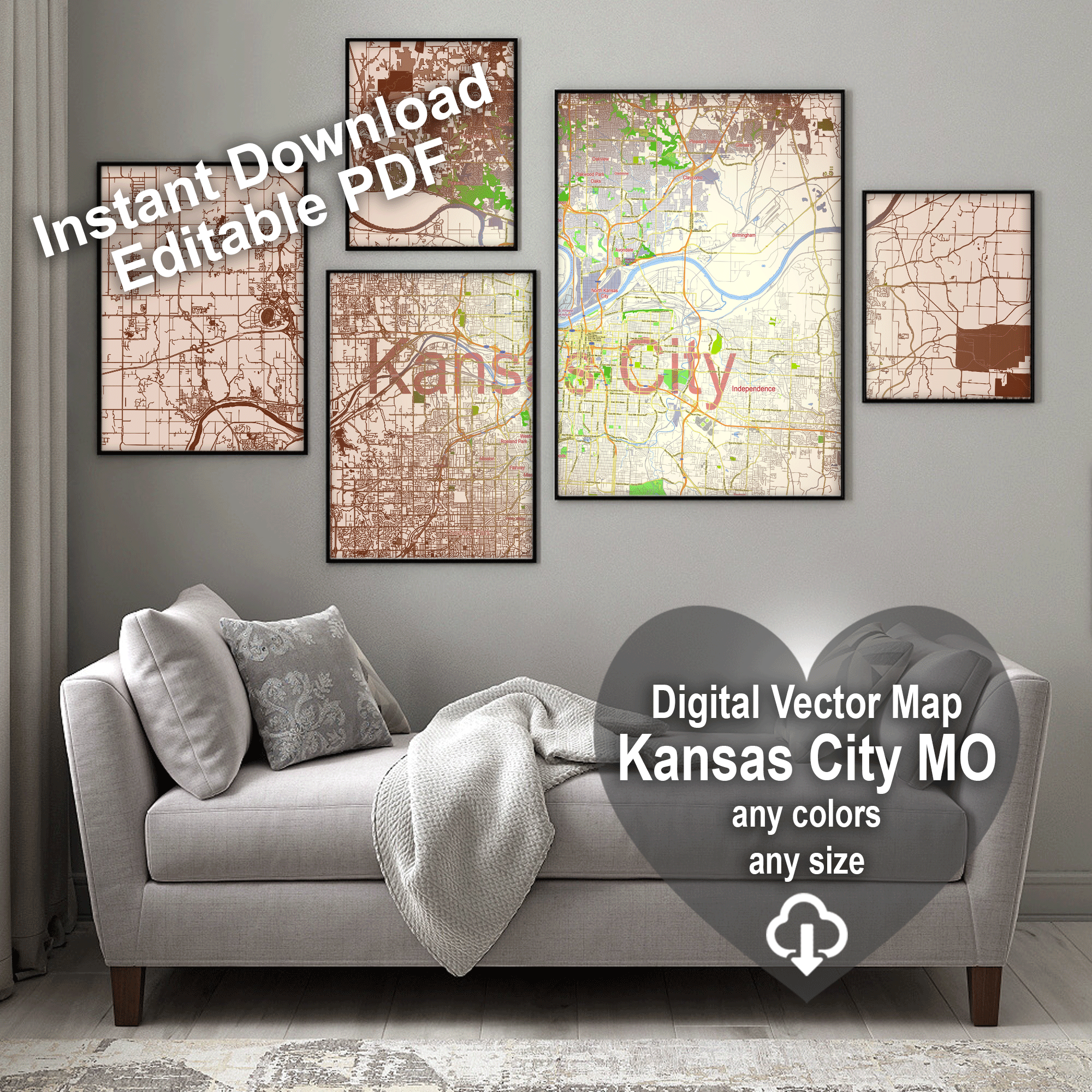 Kansas City Missouri US editable layered PDF Vector Map Version 2 ...