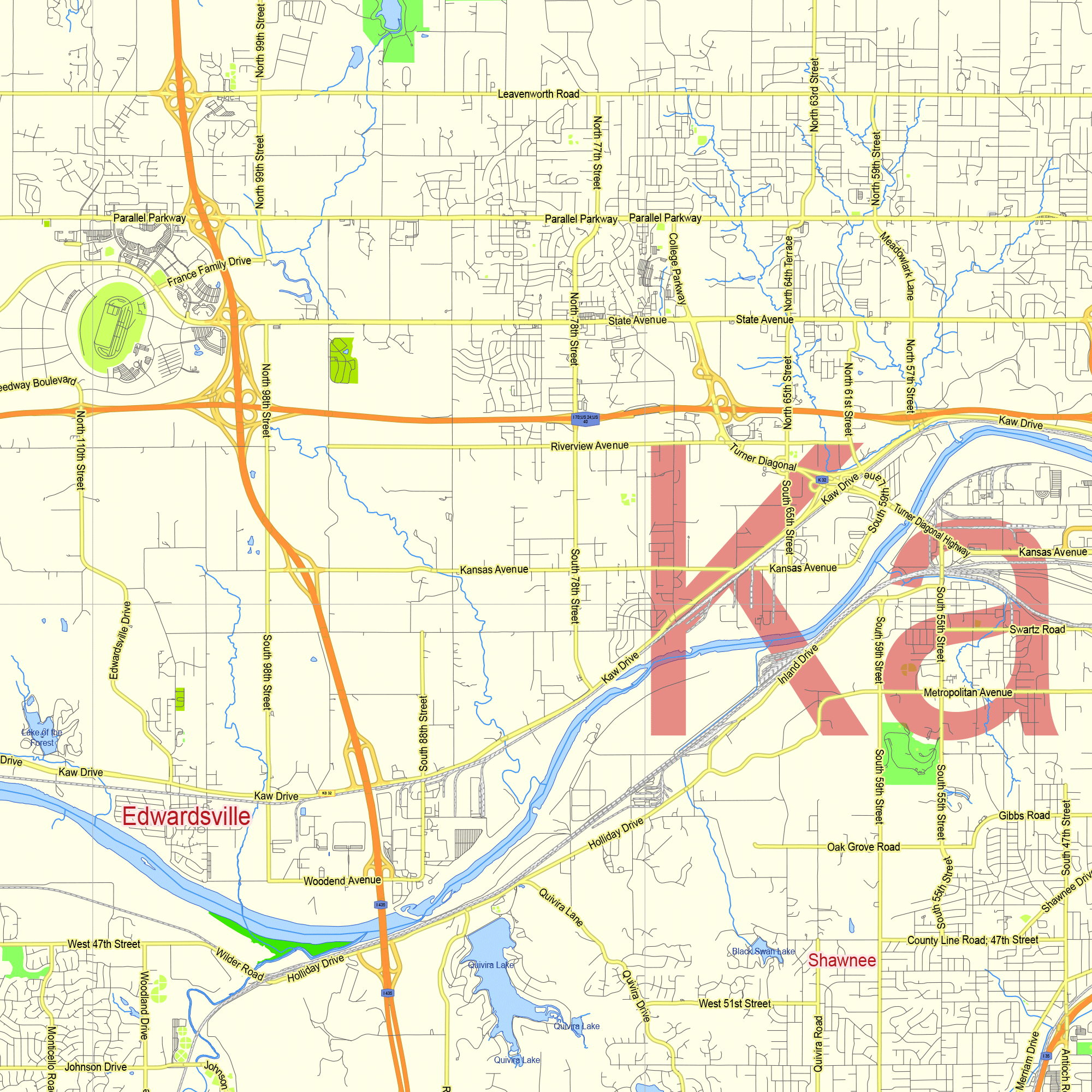 Kansas City Missouri US editable layered PDF Vector Map Version 2 ...