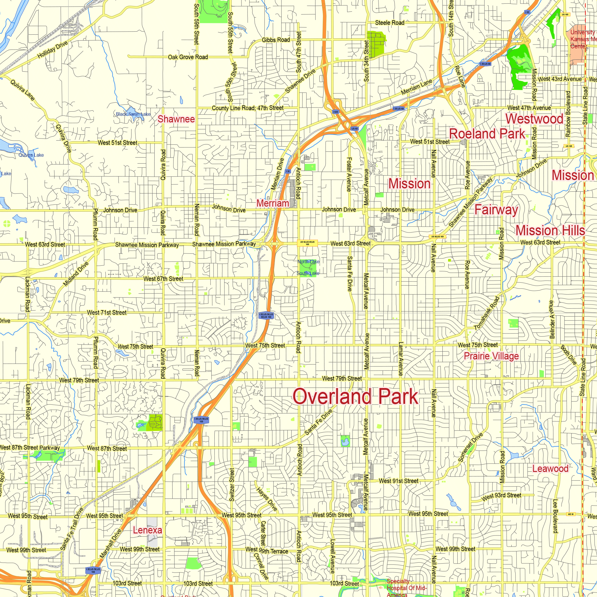 Kansas City Missouri US editable layered PDF Vector Map Version 2 ...
