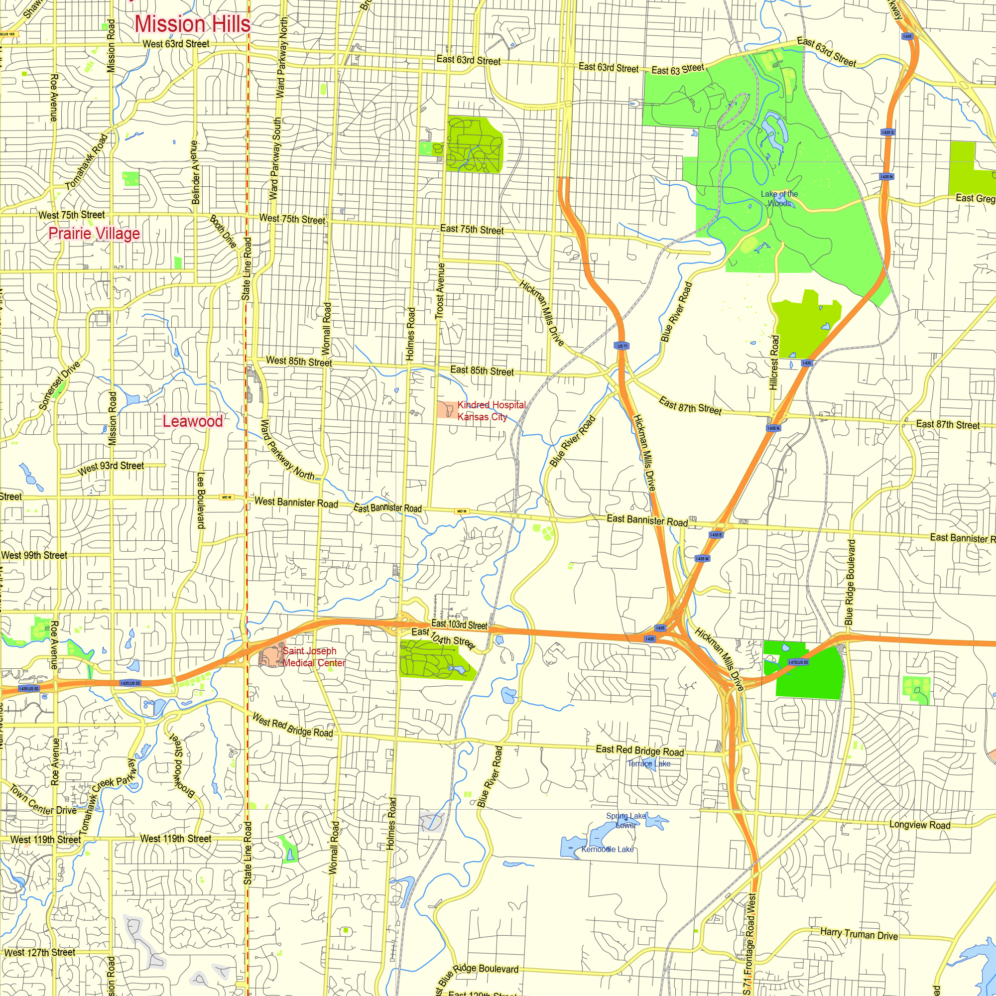 Kansas City Missouri US editable layered PDF Vector Map Version 2 ...