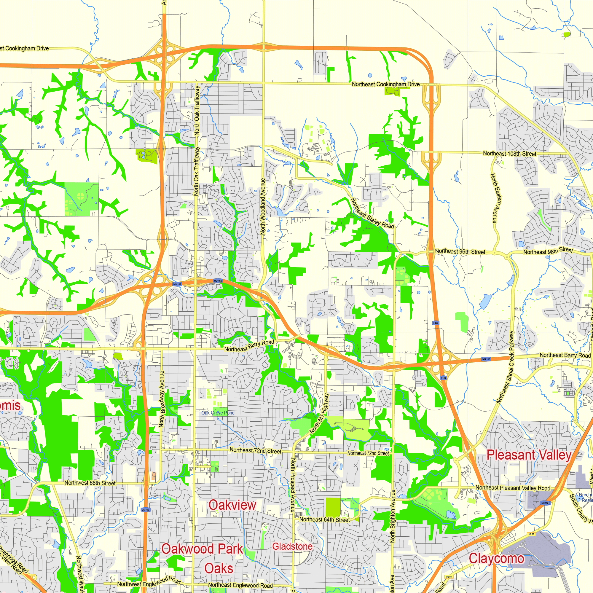 Kansas City Missouri US editable layered PDF Vector Map Version 2 ...