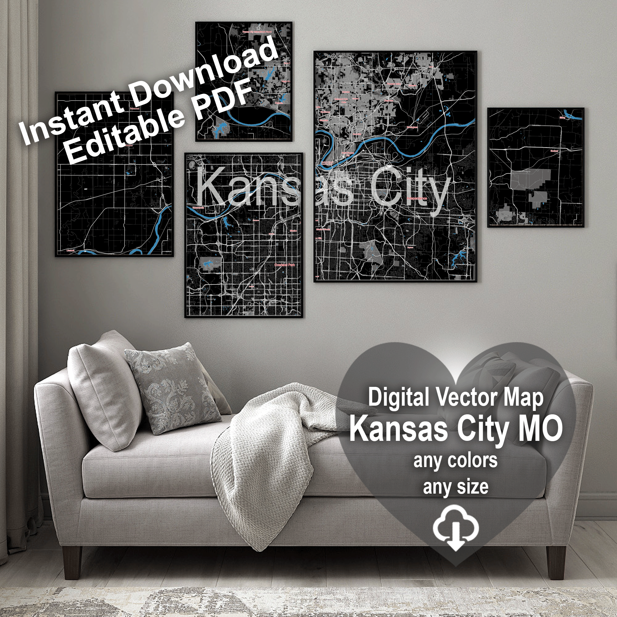 Kansas City Missouri US editable layered PDF Vector Map – Maps in ...