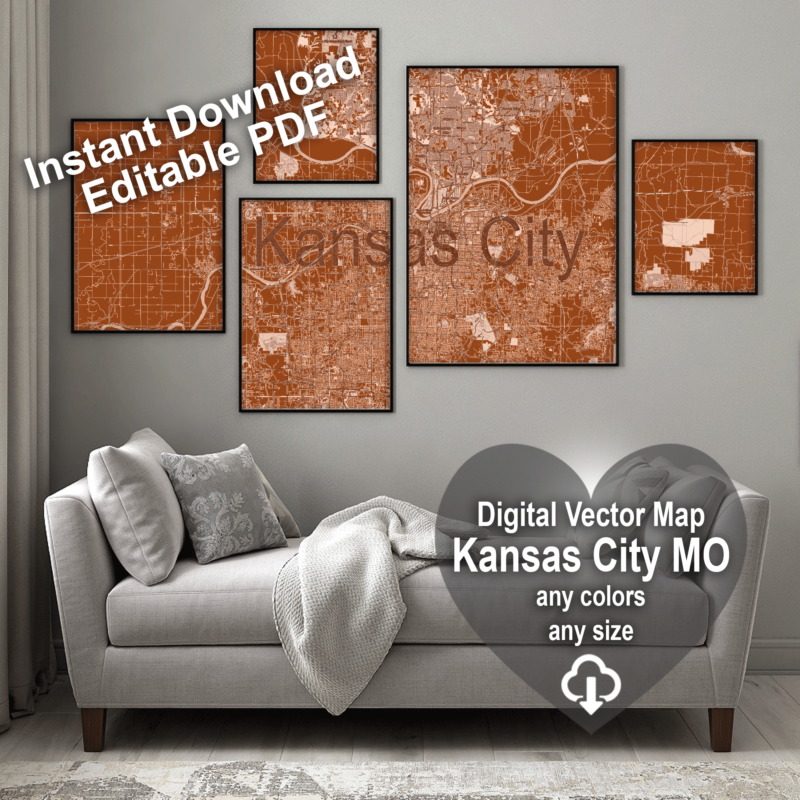Kansas City Missouri US editable layered PDF Vector Map – Maps in ...
