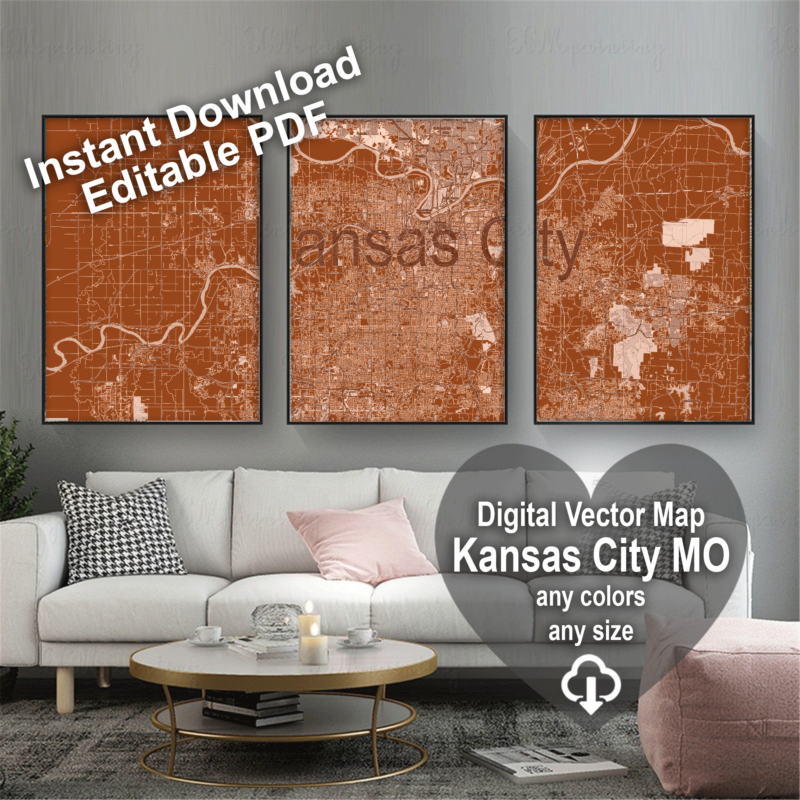 Kansas City Missouri US editable layered PDF Vector Map – Maps in ...